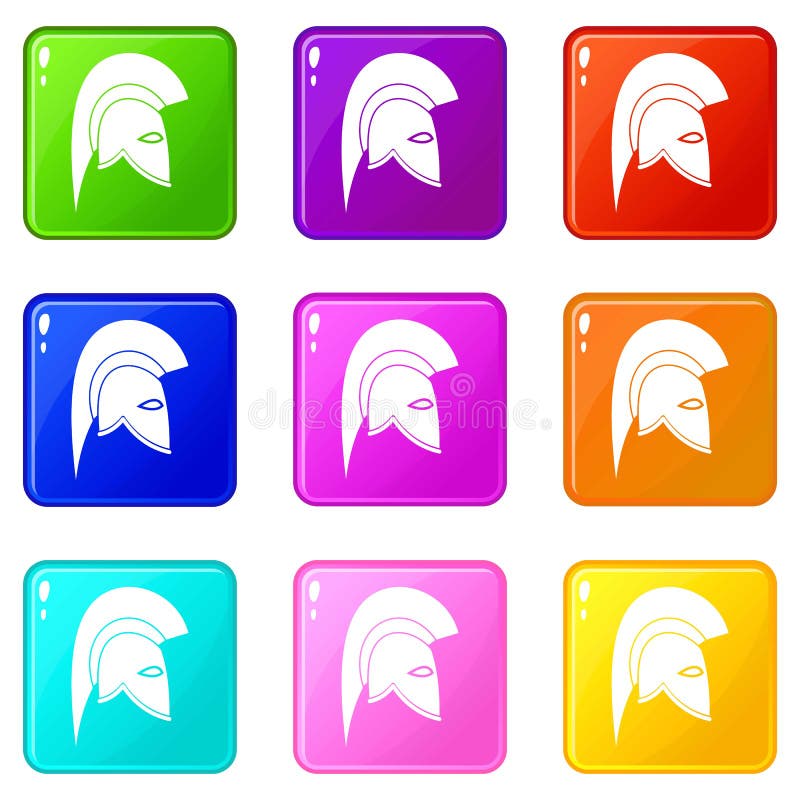 Roman helmet icons 9 set stock vector. Illustration of iron - 96334221