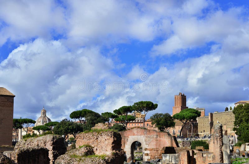 Imperial Forum and Traian Column Stock Photo - Image of mary, church ...