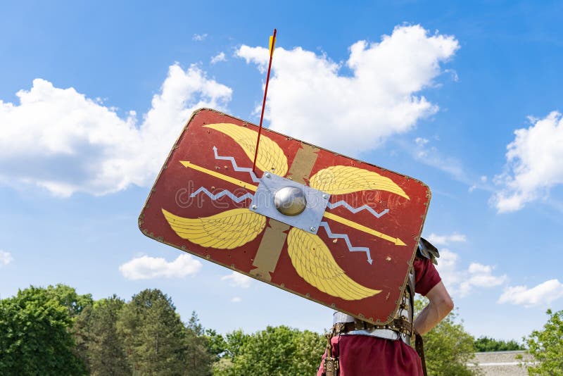Roman Legionary with Shield Pierced by Arrows Stock Photo - Image of ...