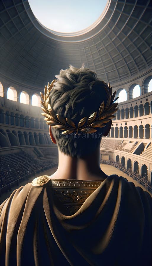 The Roman Man Wearing a Crown Stands in an Empty Room Stock Photo ...