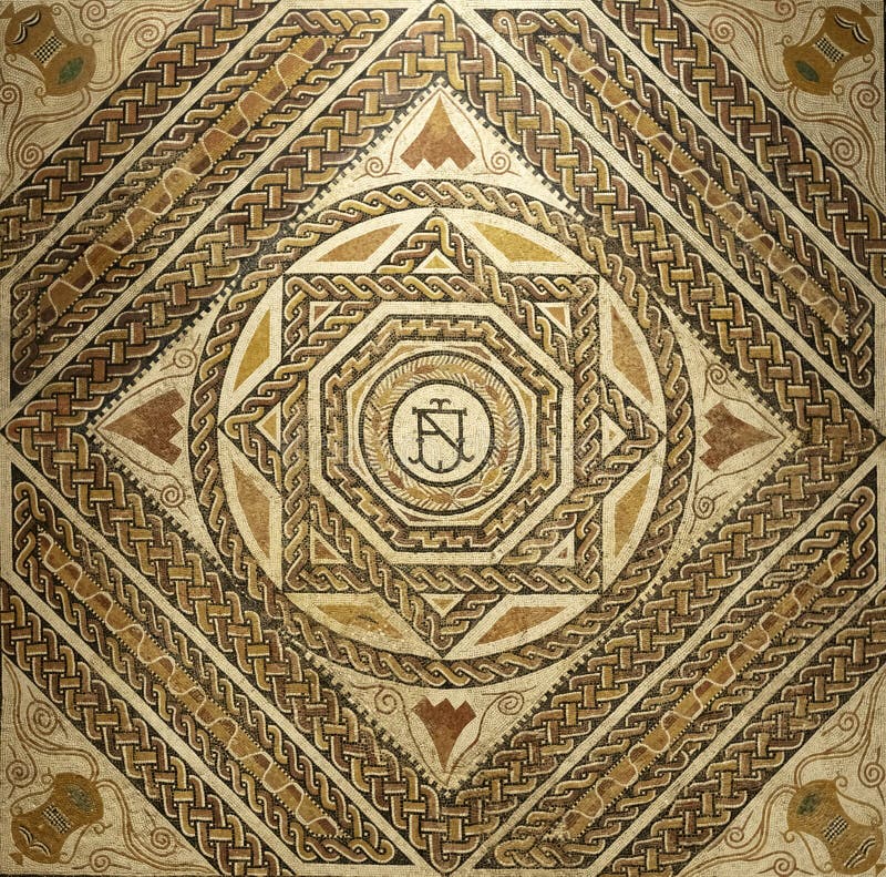 Roman mosaic on the floor stock image. Image of architecture - 164729157