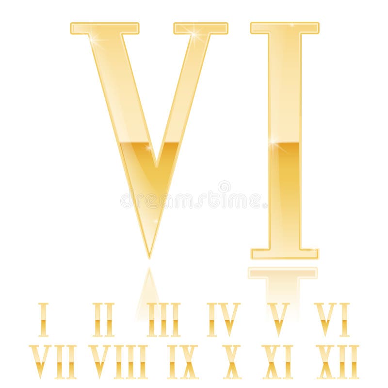 VI Roman Numeral Icons. Colored Set With Reflection Stock Vector ...
