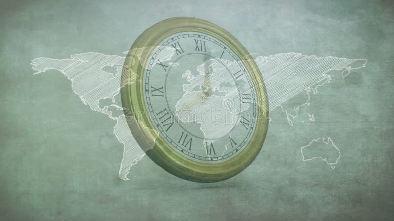 Roman Numerals on Clock Overlaying World Map, Creating Animation Effect ...
