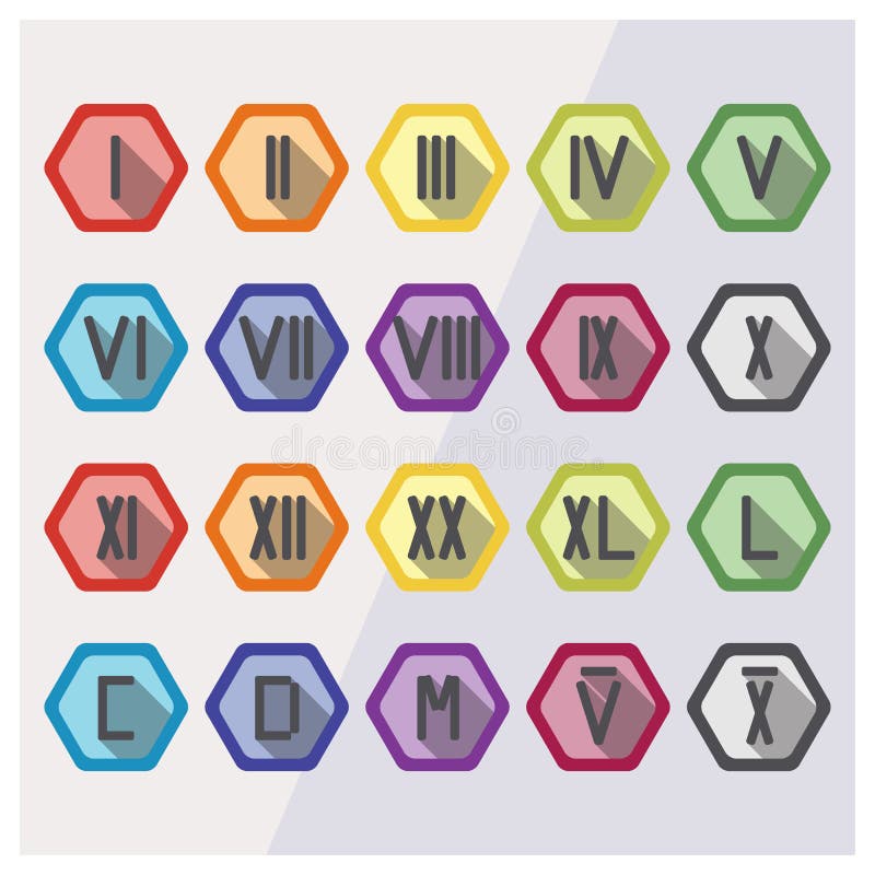 Roman Numerals Flat Icon Set Stock Vector - Illustration of label ...