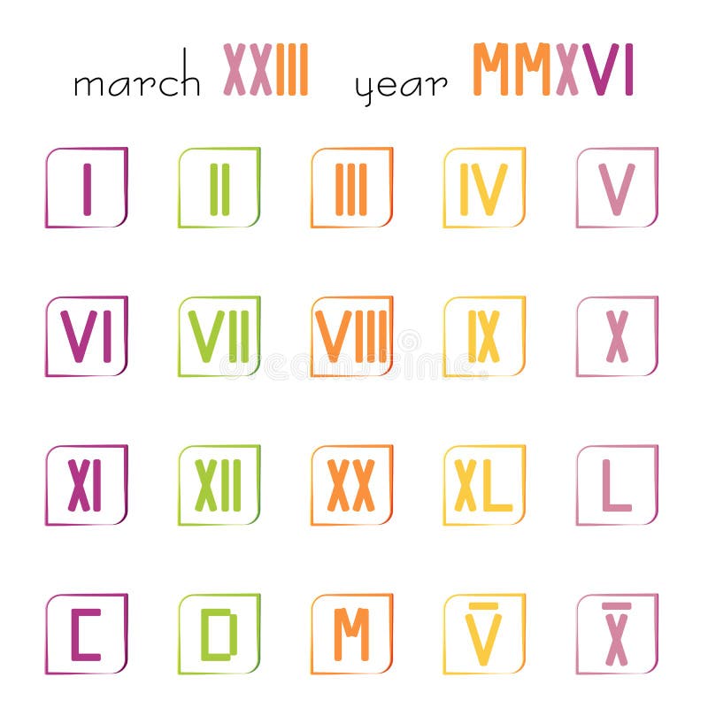 Roman Numerals Flat Icon Set Stock Vector - Illustration of badge, math ...