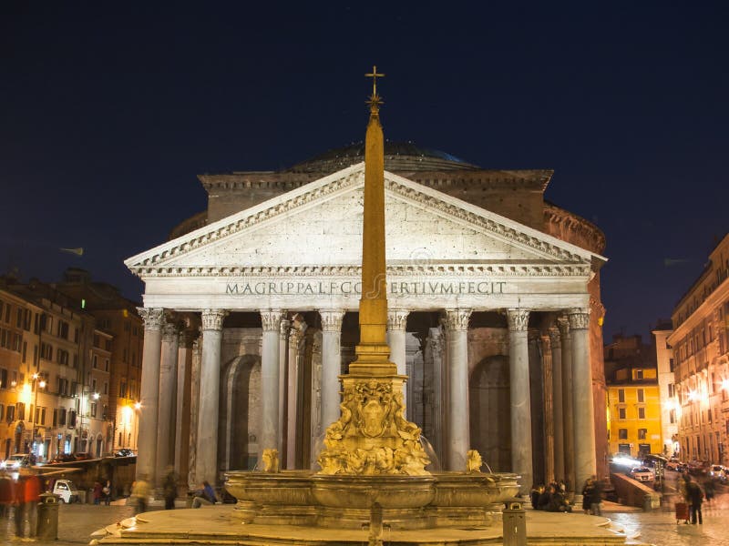 Roman Pantheon Square by Night. Stock Photo - Image of street, church ...