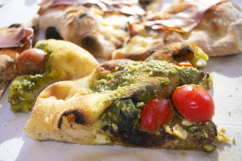 Roman Pinsa with Pesto and Tomatoes Stock Image - Image of romana ...