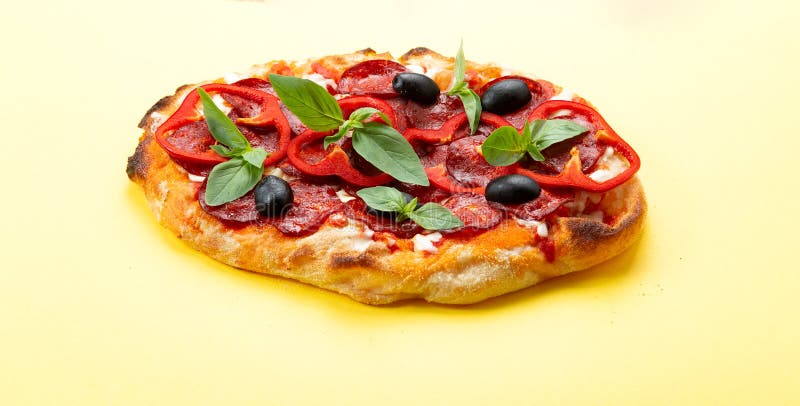 Roman Pizza with Pepperoni and Olives Stock Image - Image of delicious ...