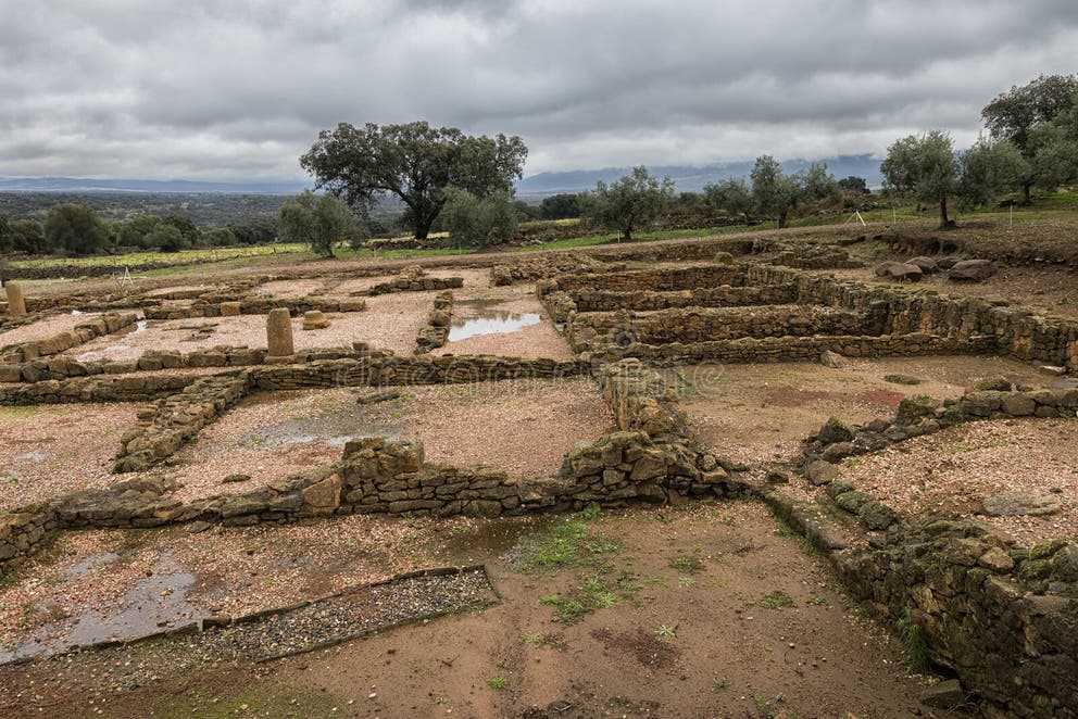 Roman Ruins of Caparra, Spain Stock Image - Image of archeology, cloud ...