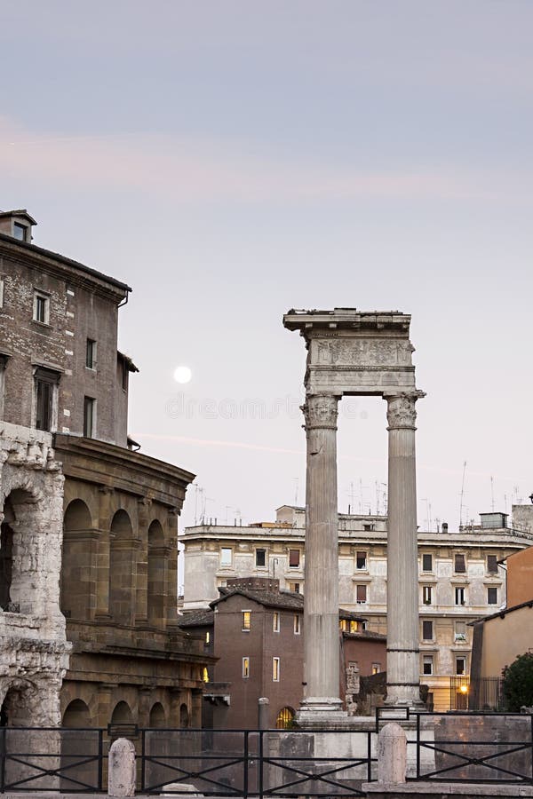 Roman Ruins with Full Moon. Stock Photo - Image of imperium, antiquity ...