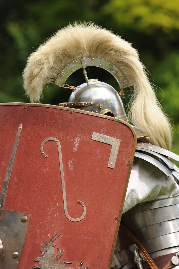 Roman Soldier Holding Shield Stock Image - Image of details, armor ...