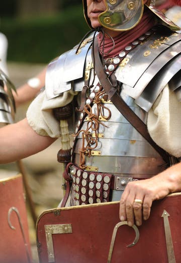 Roman Soldier Holding Shield Stock Image - Image of details, armor ...