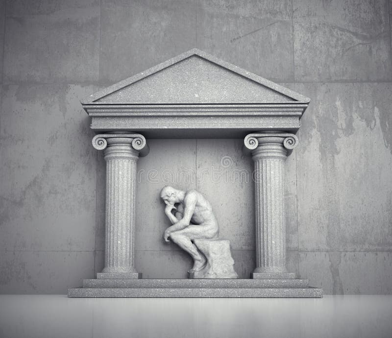Roman Structure with the Statue of a Thinker Stock Photo - Image of ...