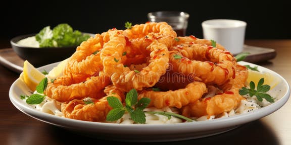 Roman Style Squid on a White Plate. Stock Illustration - Illustration ...