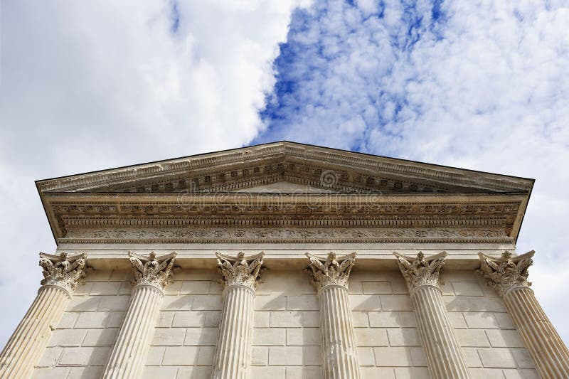 Roman Temple Facade with Columns and Fronton Stock Photo - Image of ...