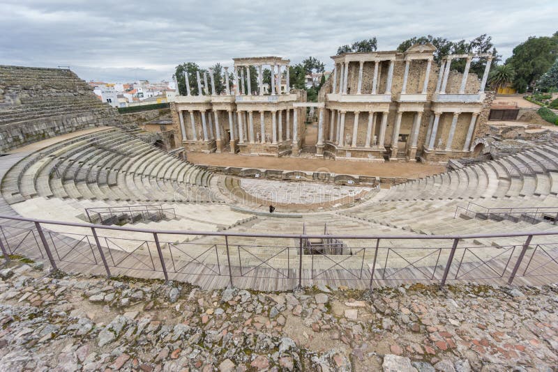 The Roman Theatre Proscenium in Merida in Spain. Side View Stock Image ...