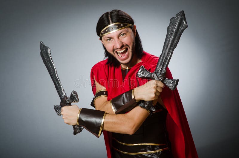 The Roman Warrior with Sword Against Background Stock Image - Image of ...