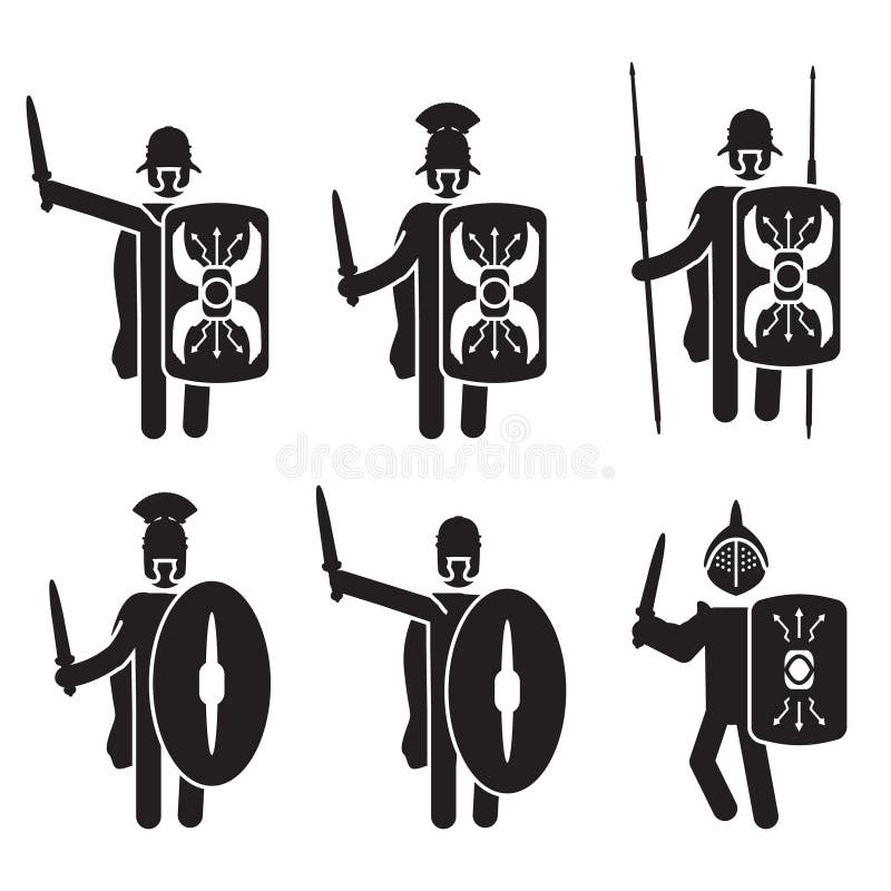 Roman Warriors and Soldiers Icon Set. Legionary and Gladiator. Vector ...