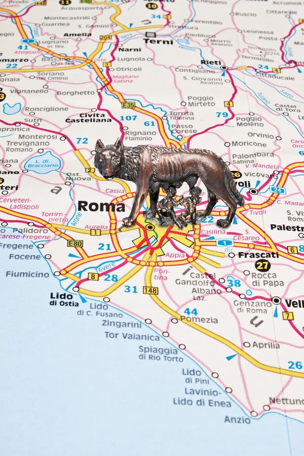 The Roman she-wolf on an Italy Map Stock Image - Image of antique ...