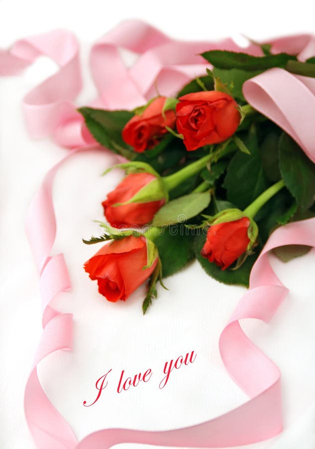Roses with i love you card stock image. Image of floral - 7781389