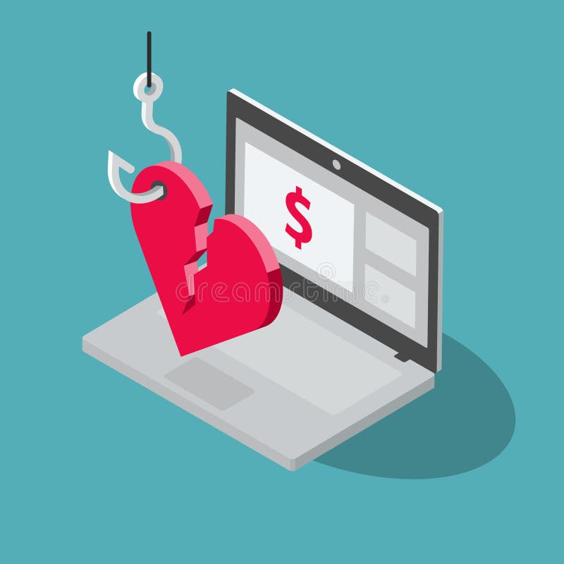 Romance Scam Symbol with a Laptop Computer and a Deceived Broken Heart ...
