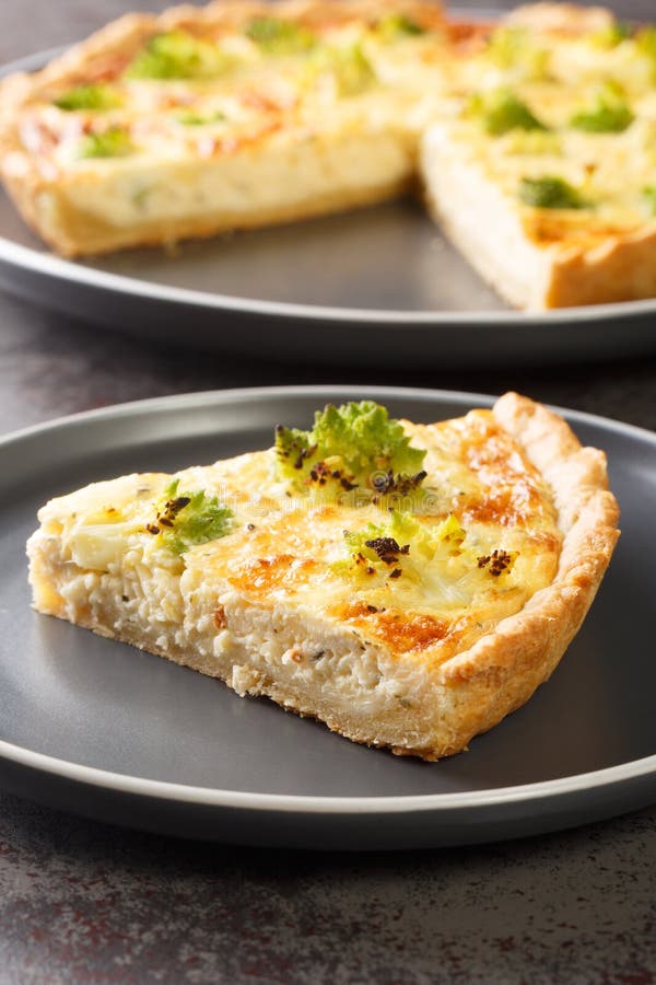 Romanesco Cabbage Tart with Cheese and Eggs Closeup on the Plate ...