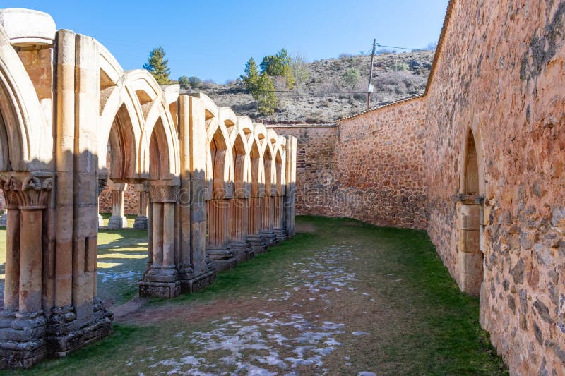 Romanesque Monastery Courtyard with Stone Arches Stock Image - Image of ...