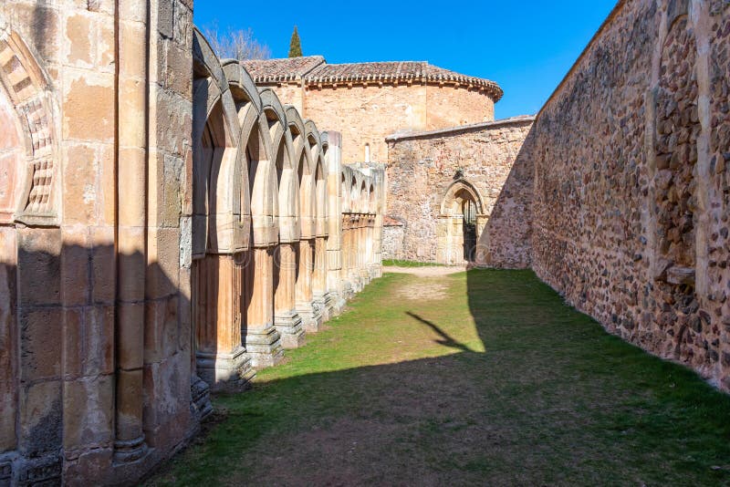 Romanesque Monastery Courtyard with Stone Arches Stock Photo - Image of ...