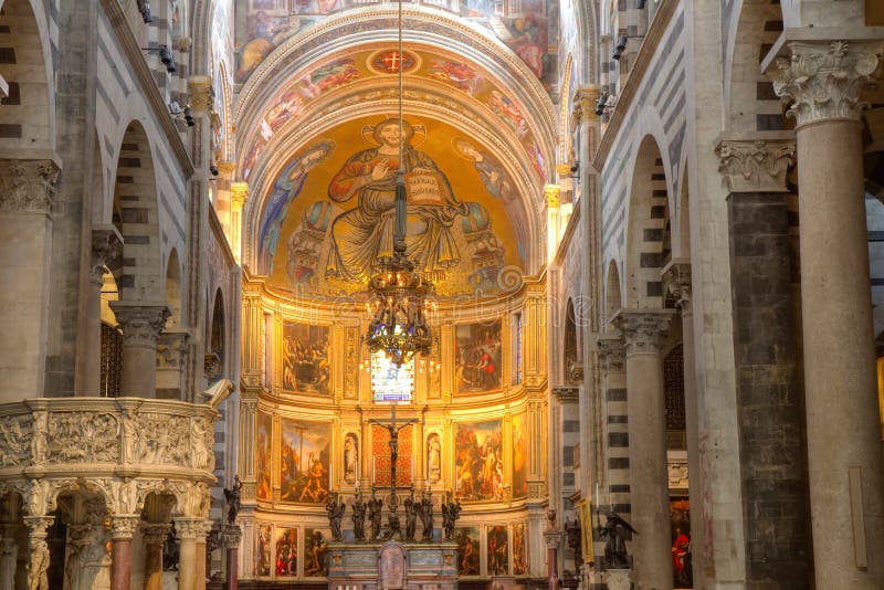 Romanesque Nave with Mosaic of Pisa Cathedral Stock Image - Image of ...