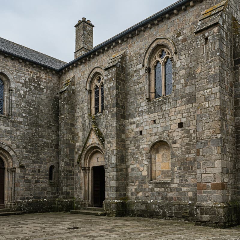 Romanesque Stone Building with Arched Doorways and Windows. the Façade ...