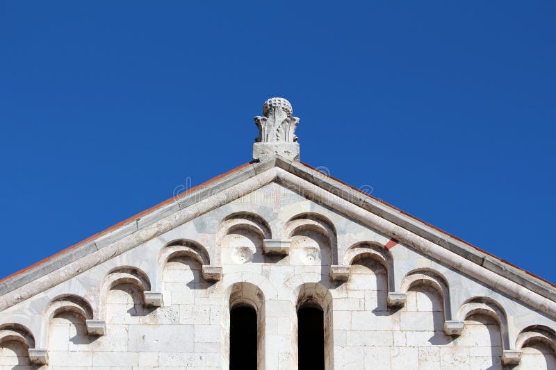Romanesque Stone Gable with Decorative Arches and Finial Stock Image ...