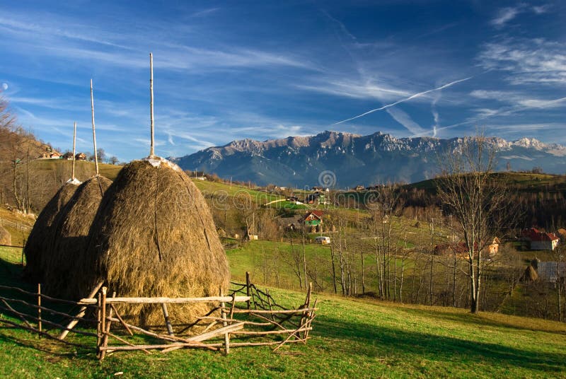 Romania Autumn Landscape with Mountains. Stock Photo - Image of bale ...