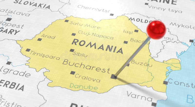 Romania, Bucharest - Push Pin on Political Map Stock Illustration ...