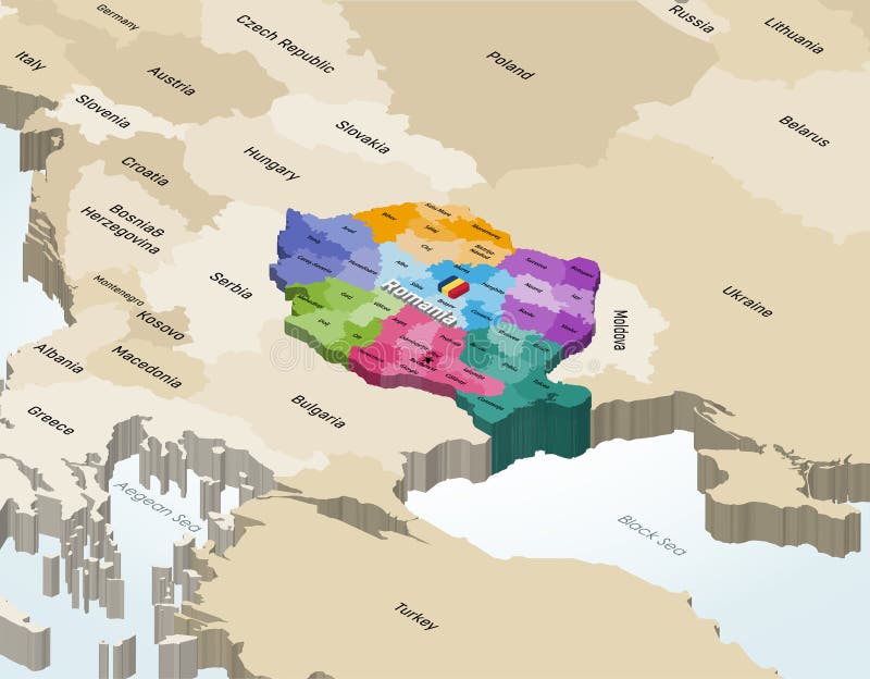 Romania Counties 3d (isometric) Colorful Vector Map with Neighbouring ...
