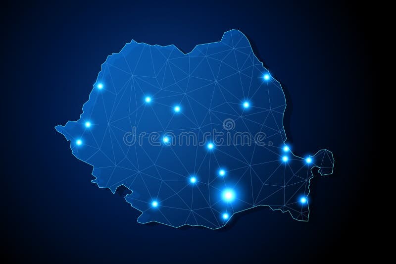 Romania - Country Shape with Lines Connecting Major Cities Stock Vector ...