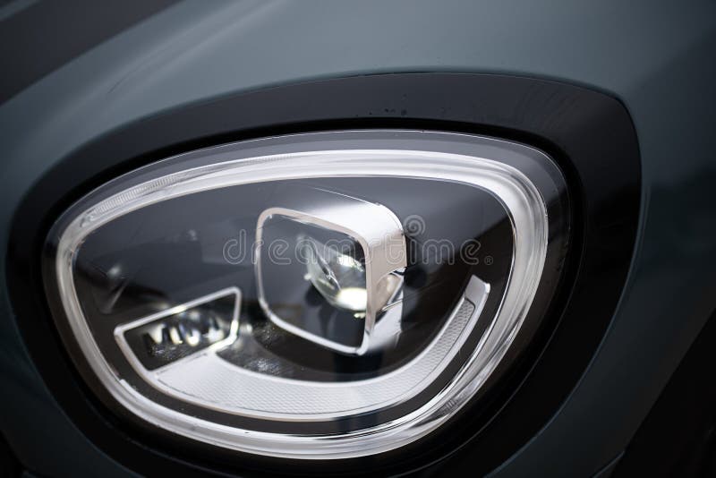 Detail View of the LED Front Headlight of a MINI Cooper SE Car ...