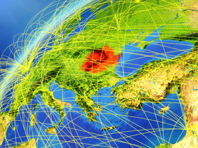 Romania on Earth with Network Stock Illustration - Illustration of ...