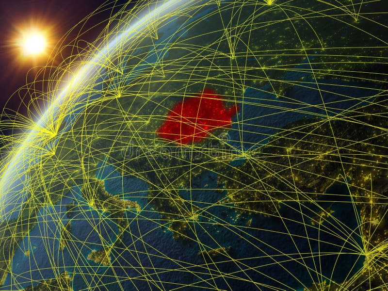 Romania on Earth with Network Stock Illustration - Illustration of ...