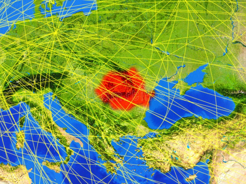 Romania on Earth with Network Stock Illustration - Illustration of ...