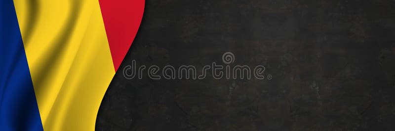 Romania Flag on Concrete Wall. Banner with Fabric Texture of the Flag ...