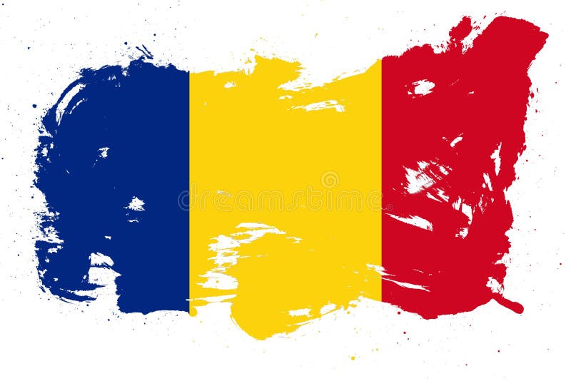 Romania Flag with Painted Grunge Brush Stroke Effect on White ...