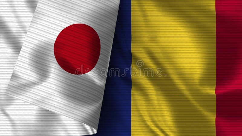 Romania and Japan Realistic Flag â€“ Fabric Texture Illustration Stock ...
