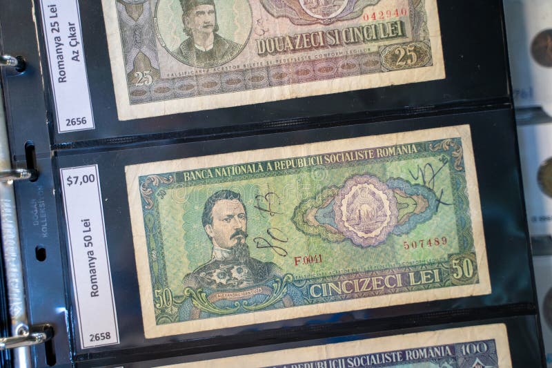 Romania 50 Lei Banknote at the Flea Market. Editorial Photo - Image of ...