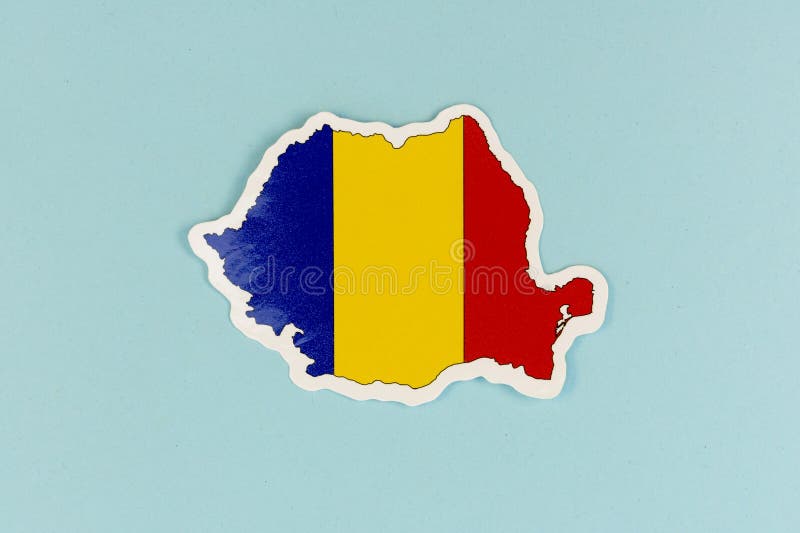 Romania Map with Flag Colors on Light Blue Background Stock Image ...
