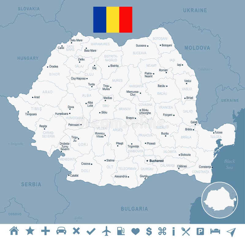 Romania - Map and Flag Detailed Vector Illustration Stock Illustration ...