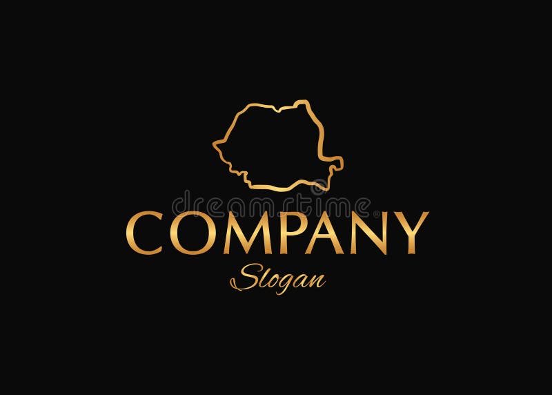 Romania Map in Gold Color Logo Design Stock Vector - Illustration of ...