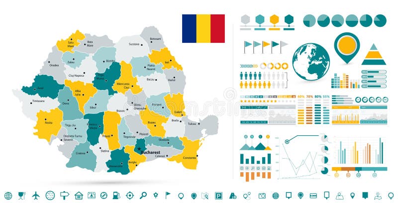 Romania Map and Infographic Design Elements Stock Vector - Illustration ...