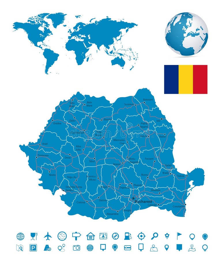 Romania Map and Map Navigation Set Stock Vector - Illustration of color ...