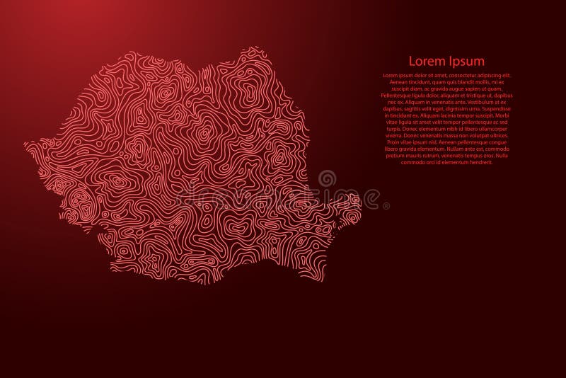 Romania Map from Red Isolines or Level Line Geographic Topographic Map ...