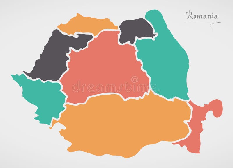Romania Map with States and Modern Round Shapes Stock Illustration ...